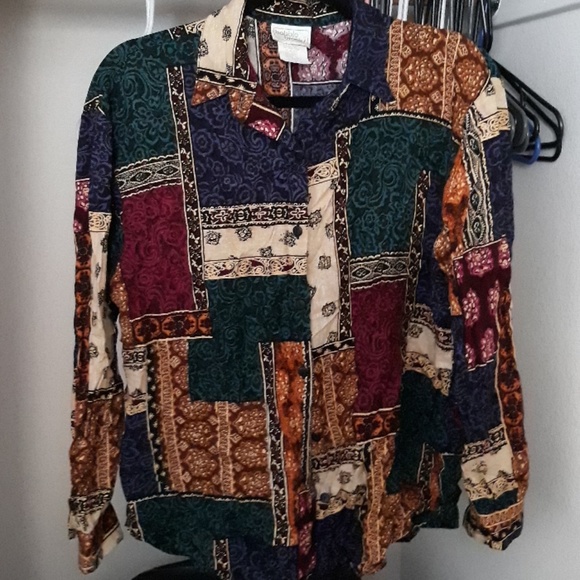 Vintage | Tops | Vintage Patchwork Print Shirt Size M | Poshmark
